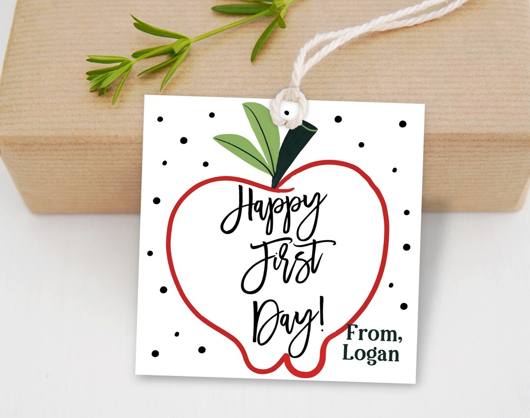 Happy First Day Tag Apple Cookie Tag Back to School First Day of School ...