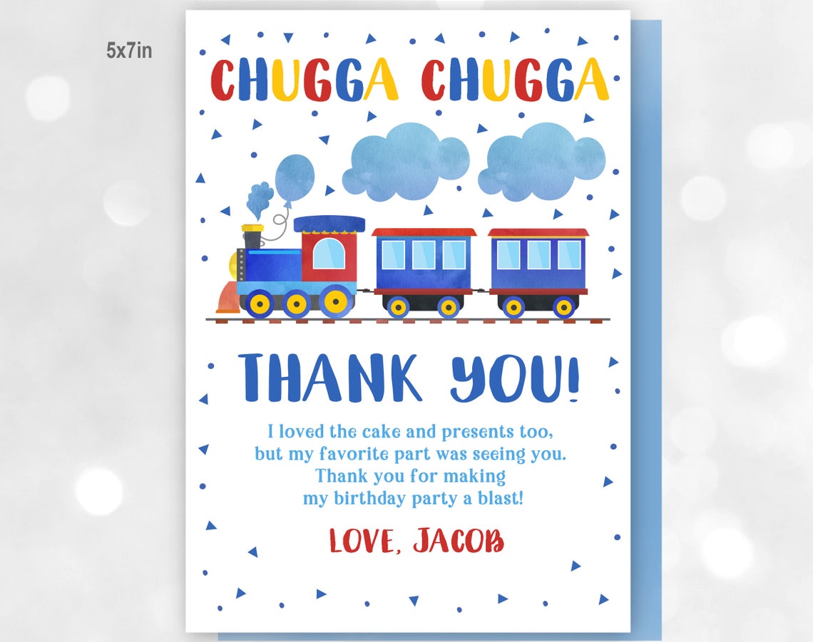 Train Birthday Thank You Card Template Thank You Notes Chugga - Etsy