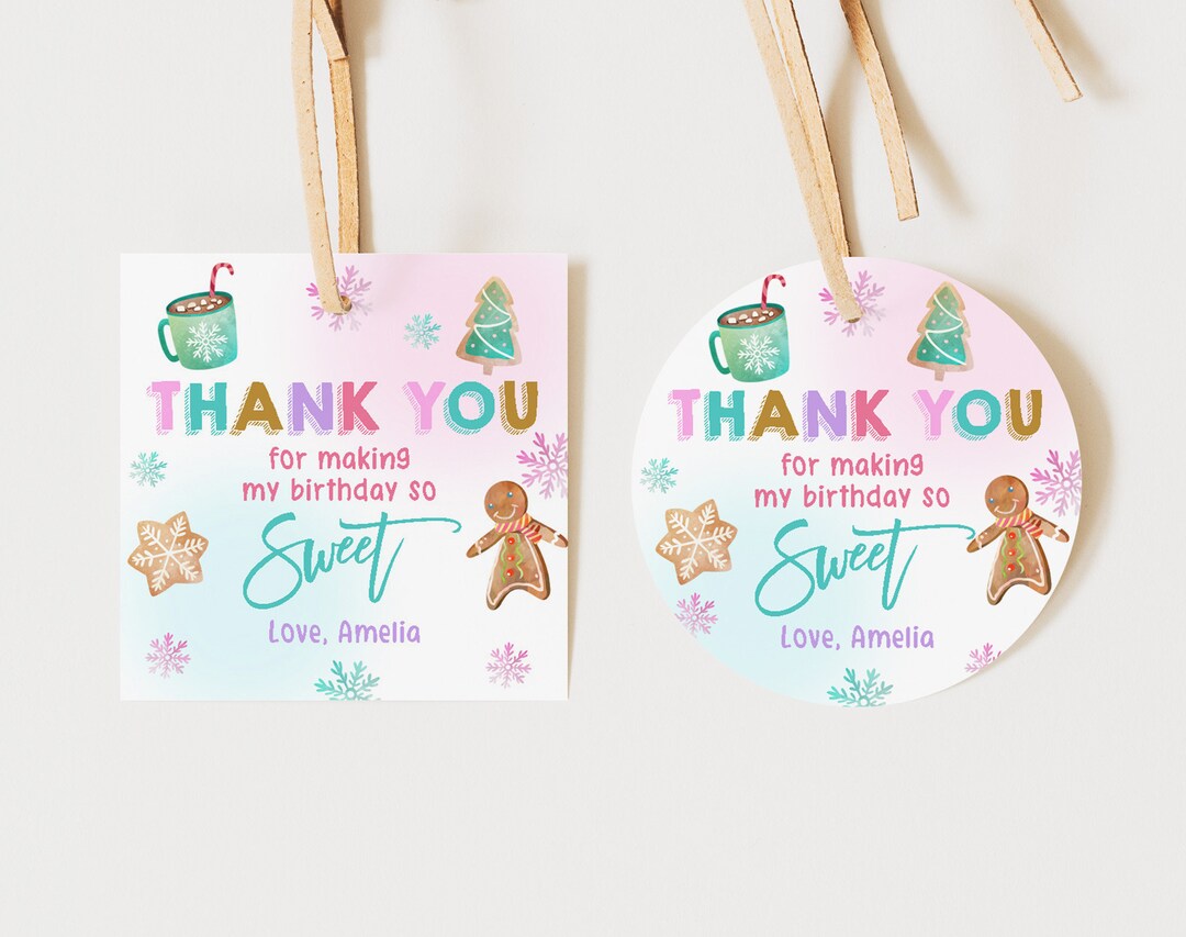 Editable Christmas Cookie Birthday Thank You Label Gift Tags Circle ...