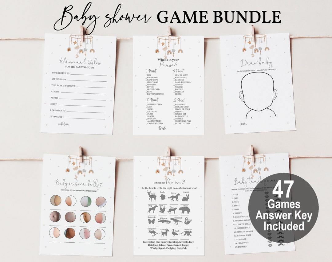 Editable Boho Baby Shower Game Bundle Boho Rainbow Moon Star Game Set ...