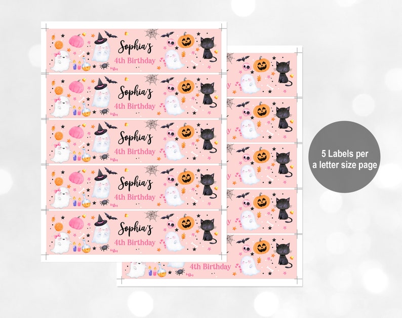 Pink Ghost Halloween Water Bottle Labels: Editable Party Stickers Hab2 ...