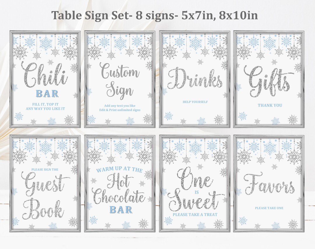 Winter Party Sign Set Winter Onederland Blue Silver Snowflake Boy Girl ...