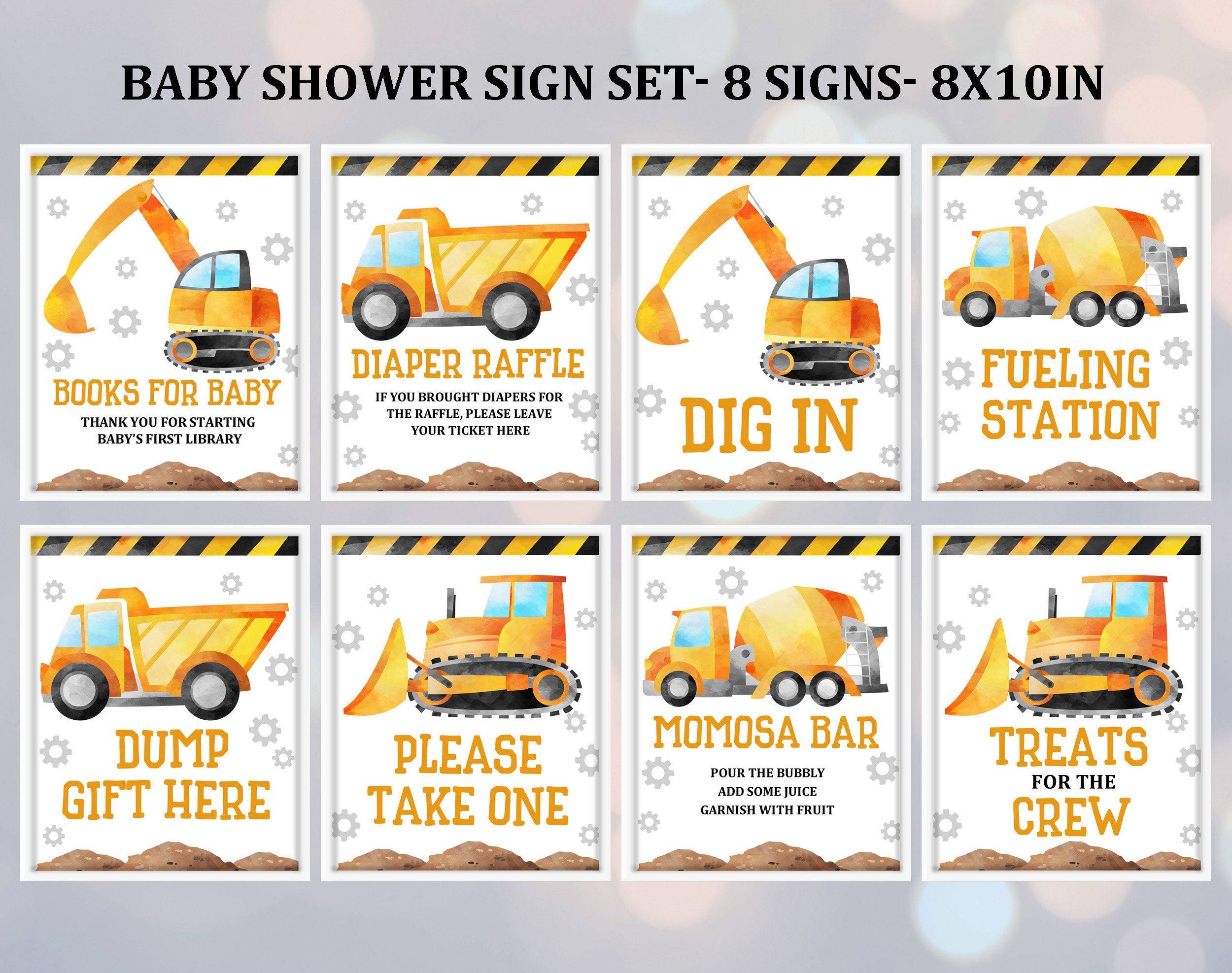 Baby Shower Signs: Construction Party Table Set (editable 8x10 Bab84 ...