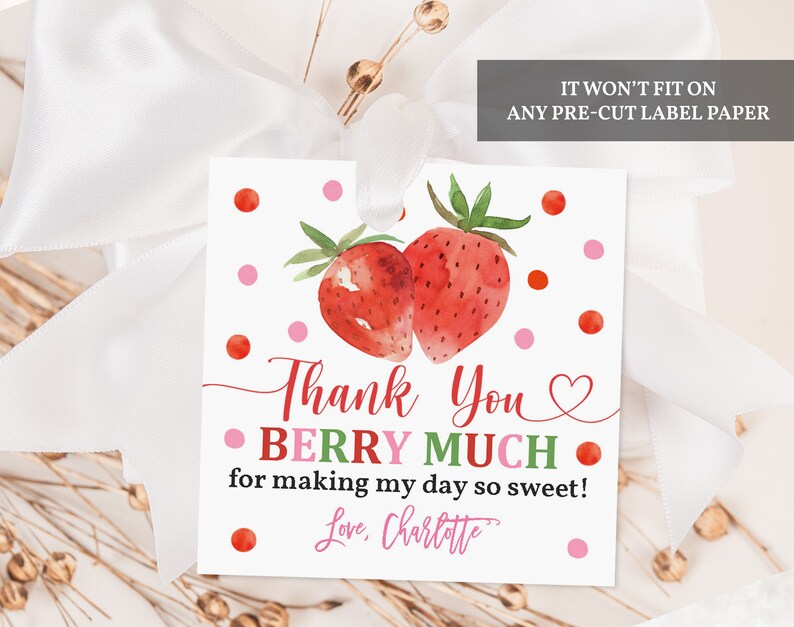 Strawberry Birthday Thank You Labels Favor Tag Berry Sweet - Etsy