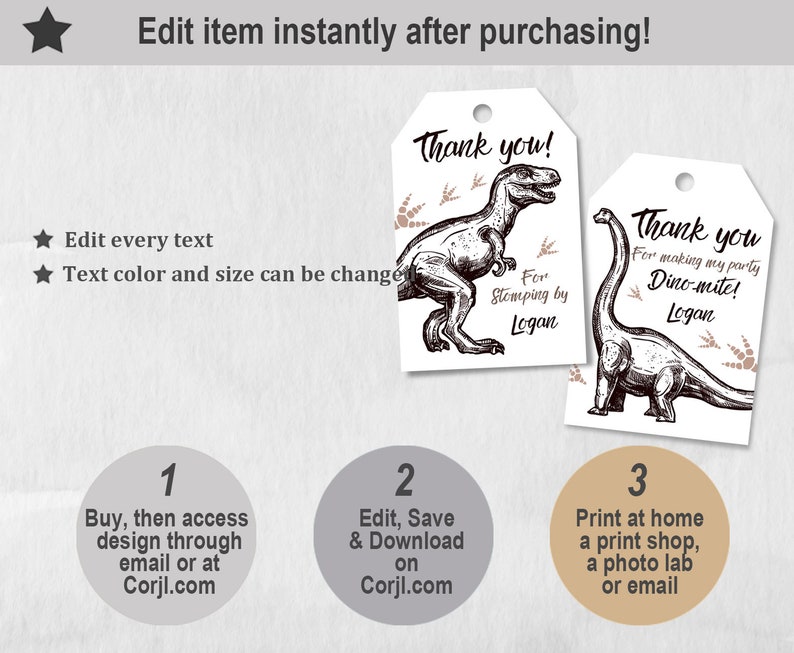 DINOSAUR BIRTHDAY TAGS Download Dinosaur Birthday Favor - Etsy