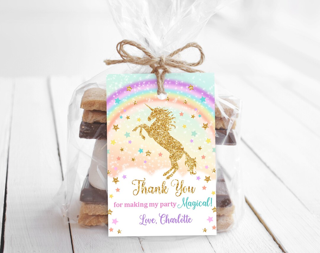 Unicorn Birthday Tag Rainbow Unicorn Party Favor Gift Tag Gold - Etsy