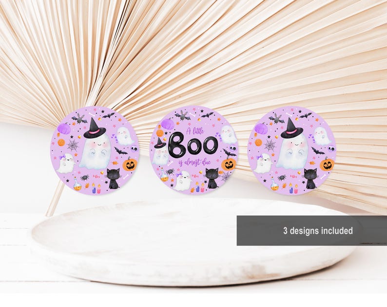 Halloween Baby Shower Cupcake Toppers - Purple Ghost Design, Editable ...