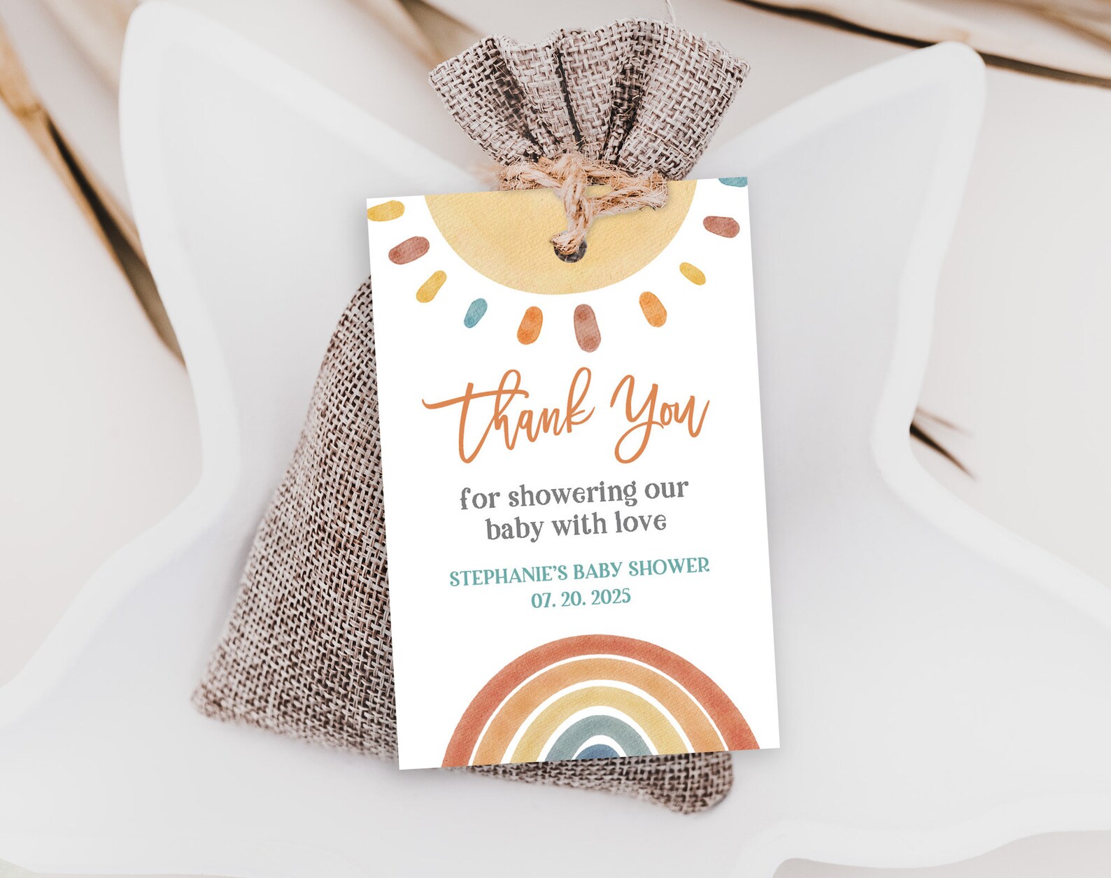 Boho Sunshine Rainbow Baby Shower Tag Thank You Favor Tag Here - Etsy