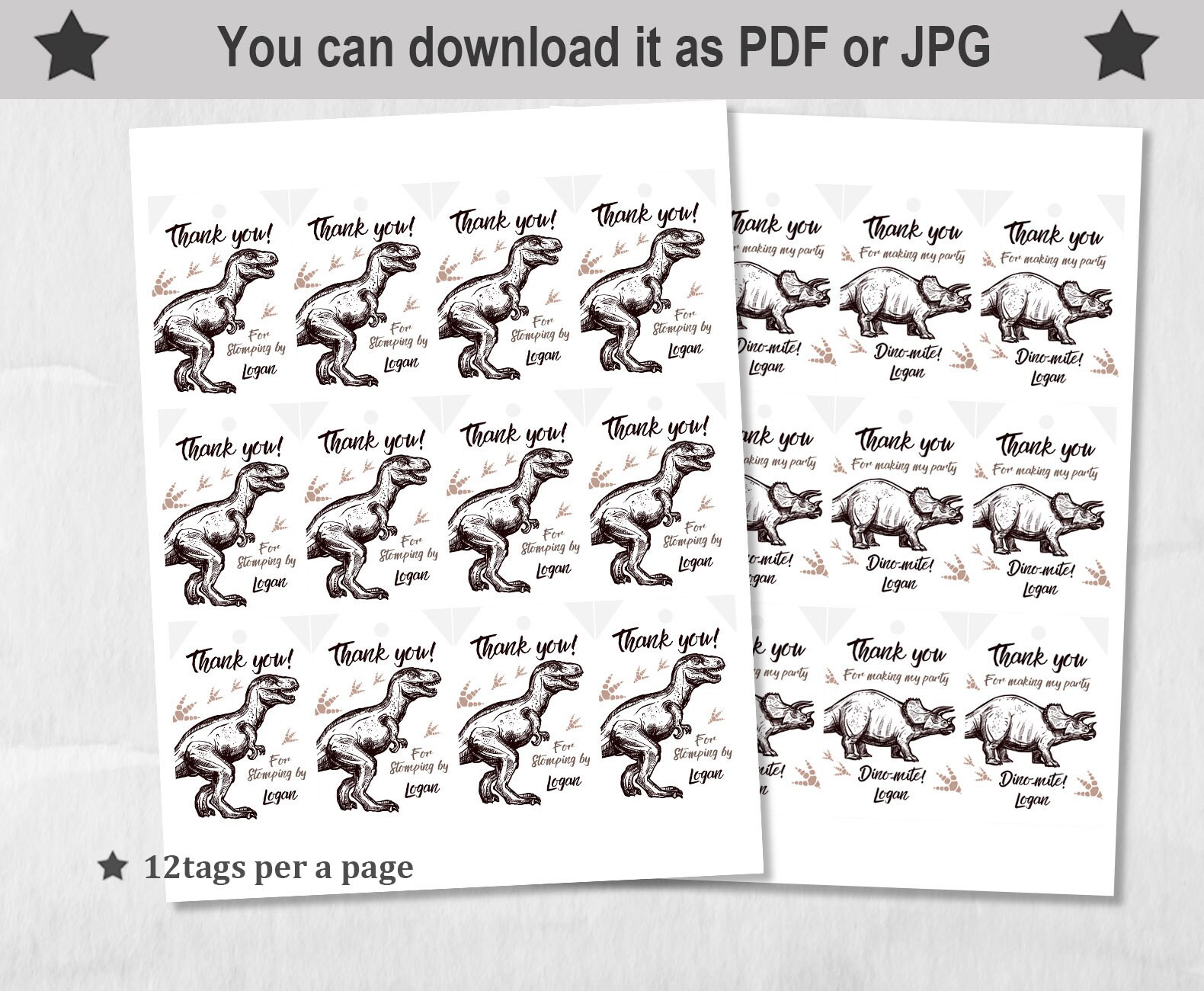 DINOSAUR BIRTHDAY TAGS Download Dinosaur Birthday Favor - Etsy