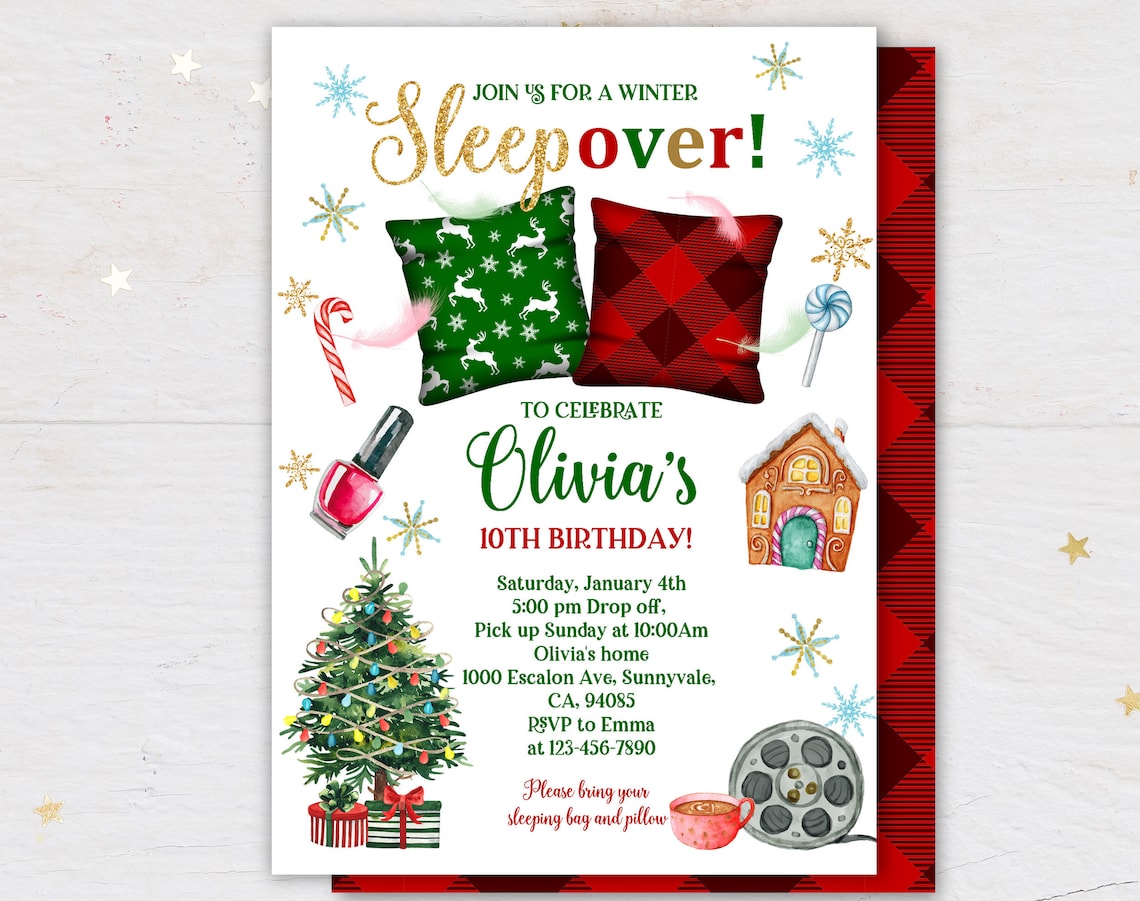 Winter Sleepover Birthday Invitation Christmas Pajama Party | Etsy