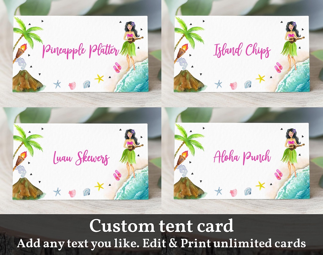 Luau Party Food Labels: Hawaiian Buffet Tent Cards (editable Download ...