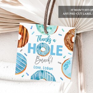 Editable Donut Birthday Thank You Label Blue Donut Boy Gift Tags ...