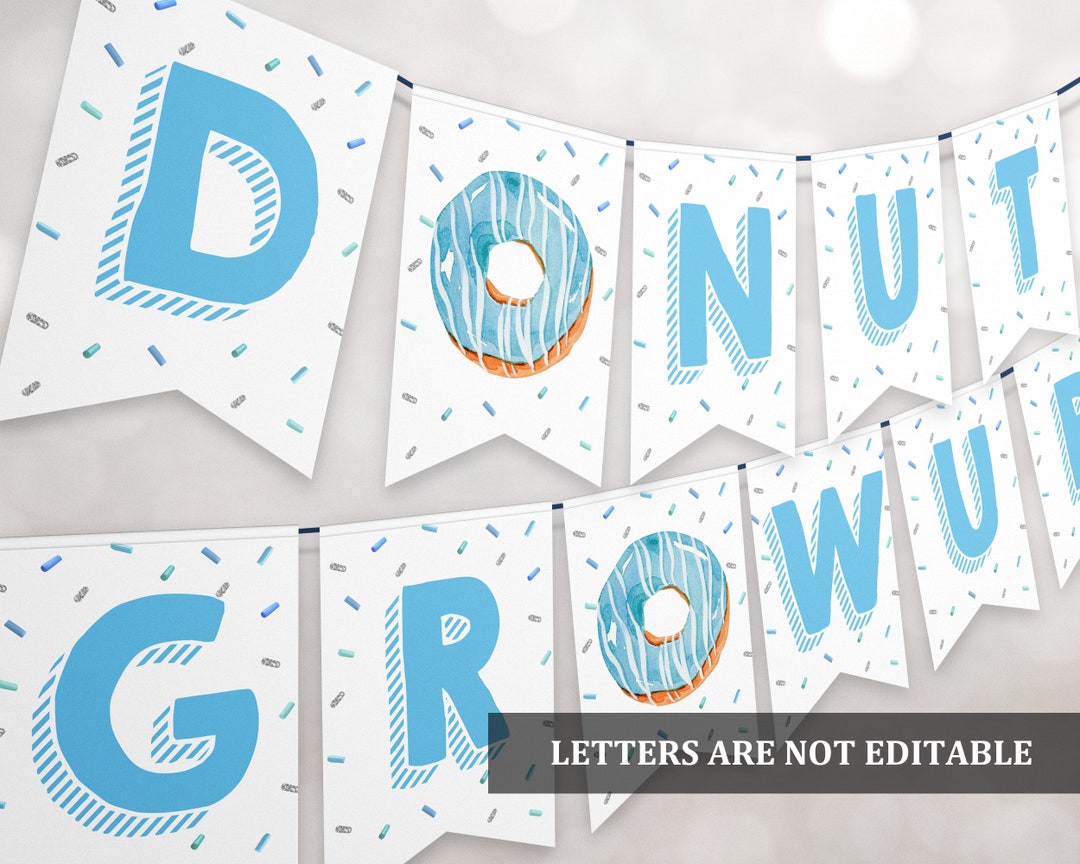 Donut Grow up Banner 1st Donut First Birthday Decorations Blue Boy ...