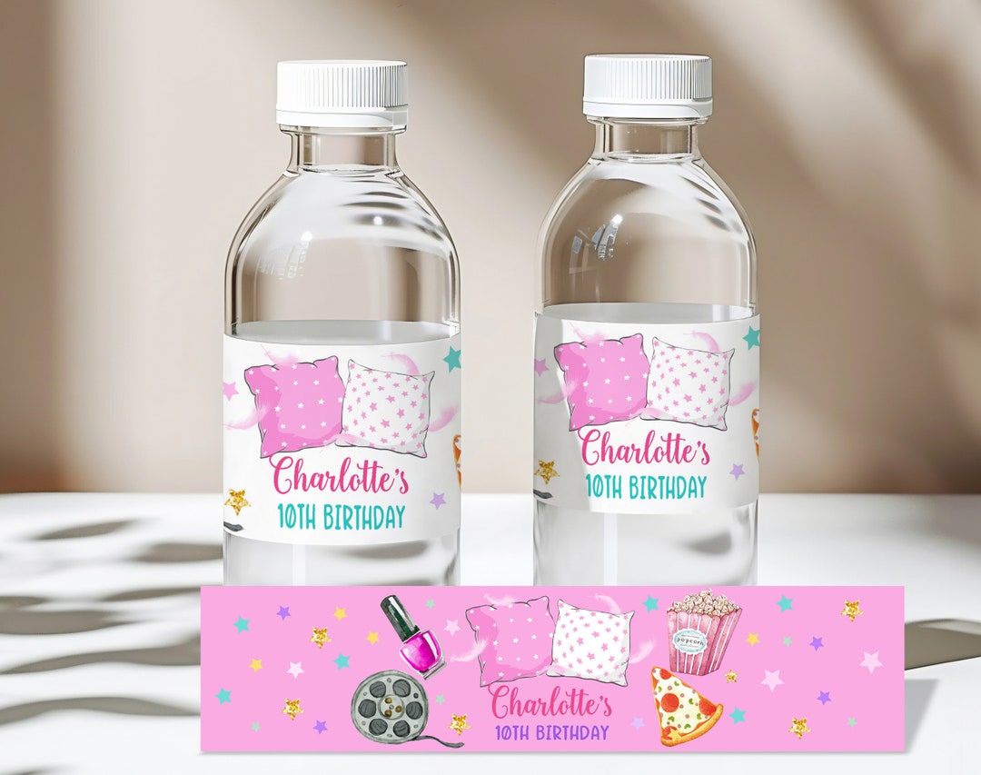 Sleepover Party Label: Editable Water Bottle Wraps (rainbow & Pink ...