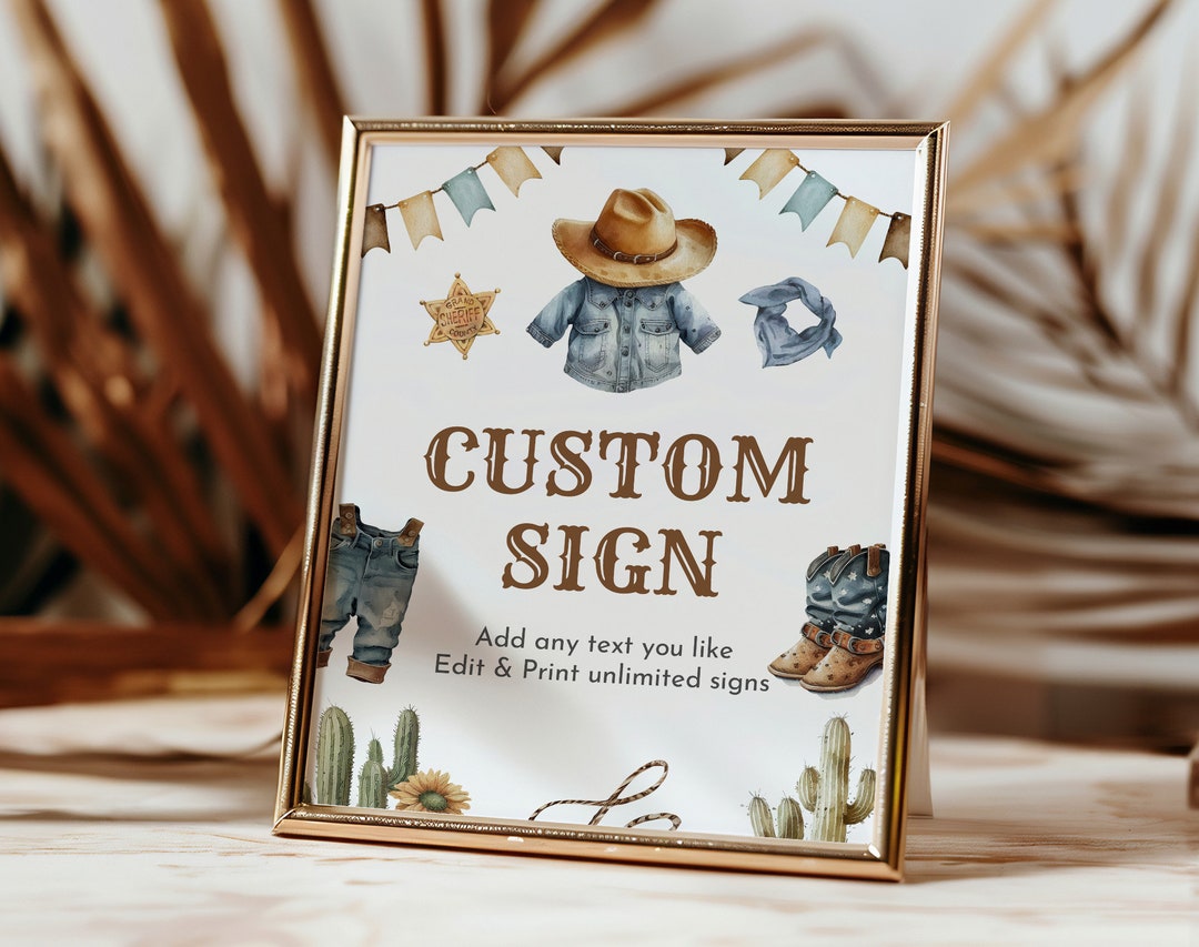 Little Cowboy Party Custom Sign My First Rodeo Birthday Table Sign Baby ...