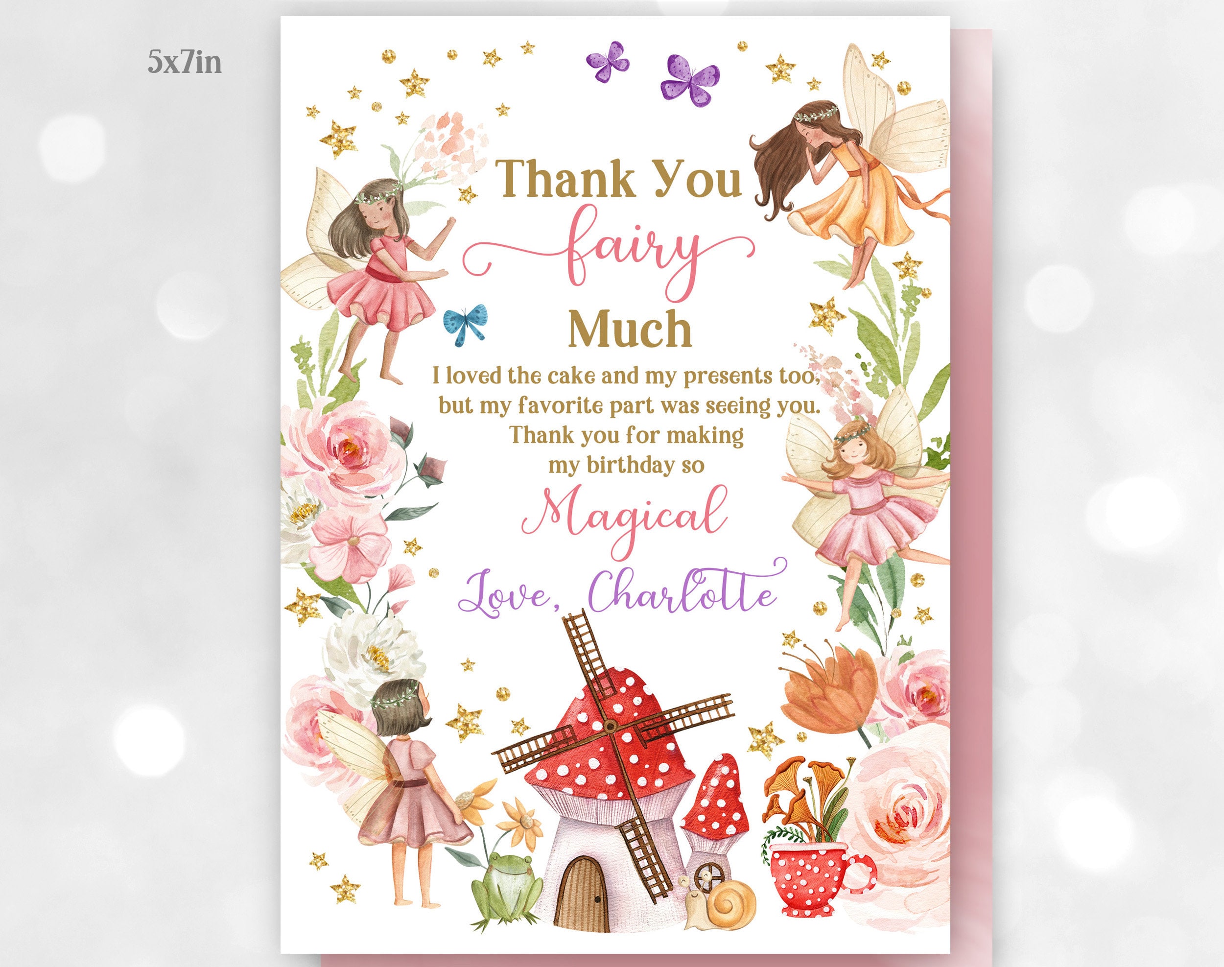 Fairy Birthday Thank You Card Fairy Thank You Fairy Much Note | Etsy UK