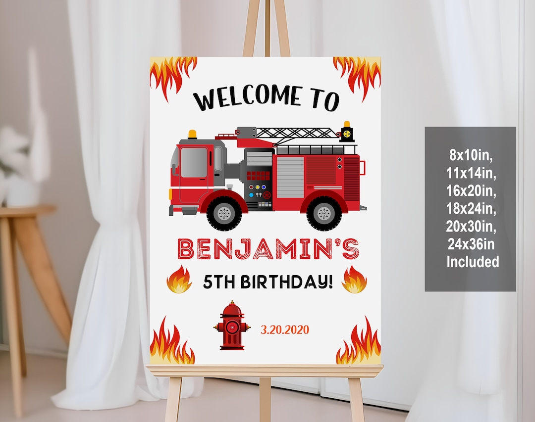 Editable Fire Truck Welcome Signs Firefighter Fire Engine Birthday ...