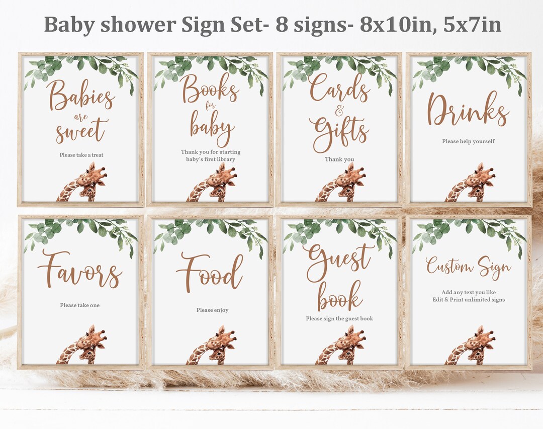 Editable Giraffe Baby Shower Signs - Safari Animal Table Decor Bab36 - Etsy