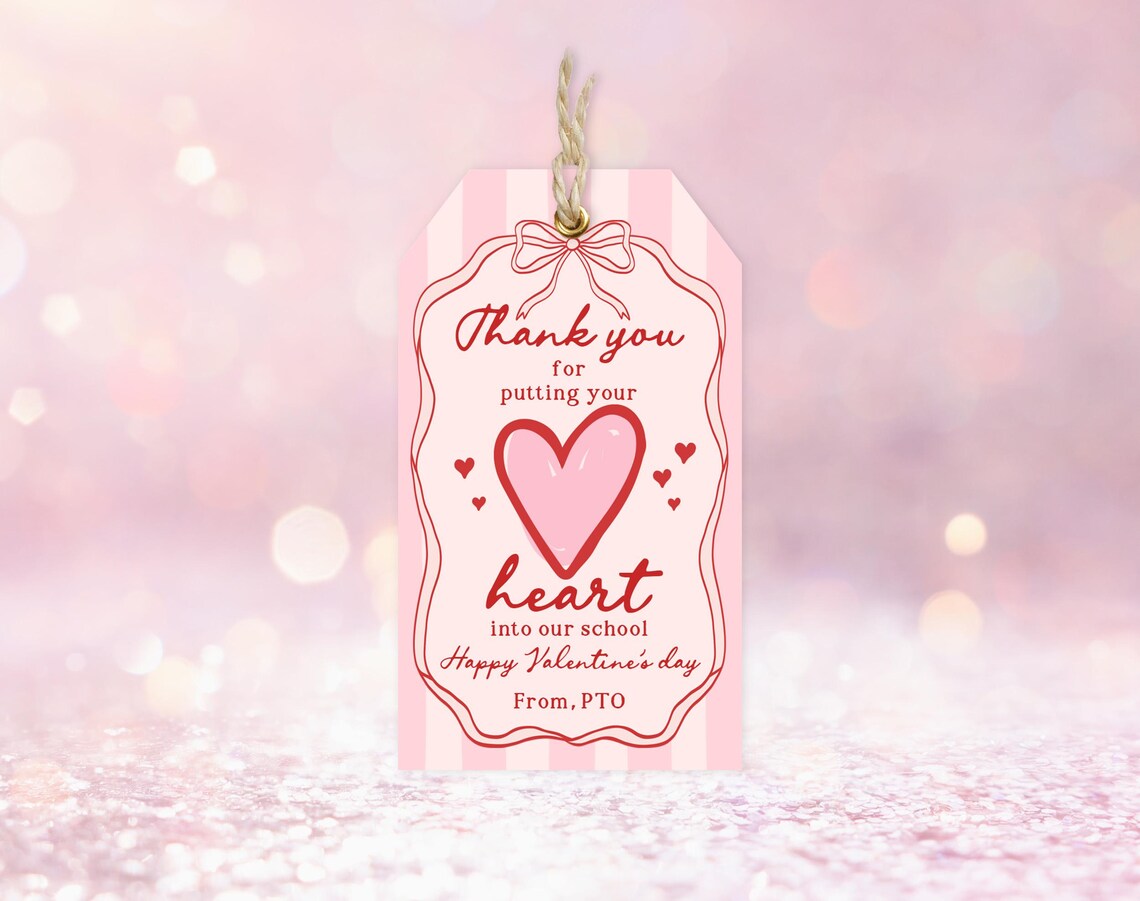 Valentine Teacher Gift Tags, Editable School Staff (printable DIY ...