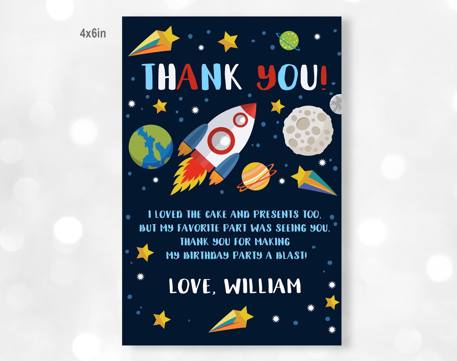 Outer Space Thank You Card Astronaut Birthday Thank You Note - Etsy