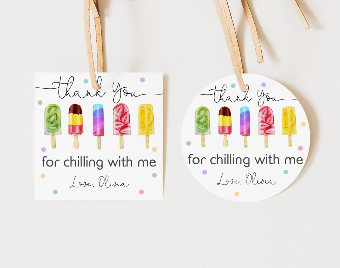 Popsicle Birthday Favor Tag Popsicle Thank You Round Square Label ...