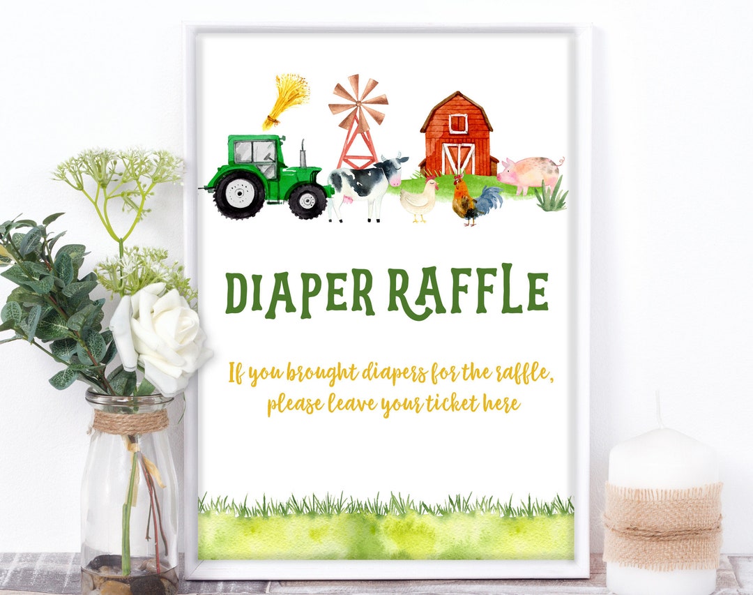 Farm, Tractor Diaper Raffle Sign 8x10in, 5x7in Included EDITABLE ...