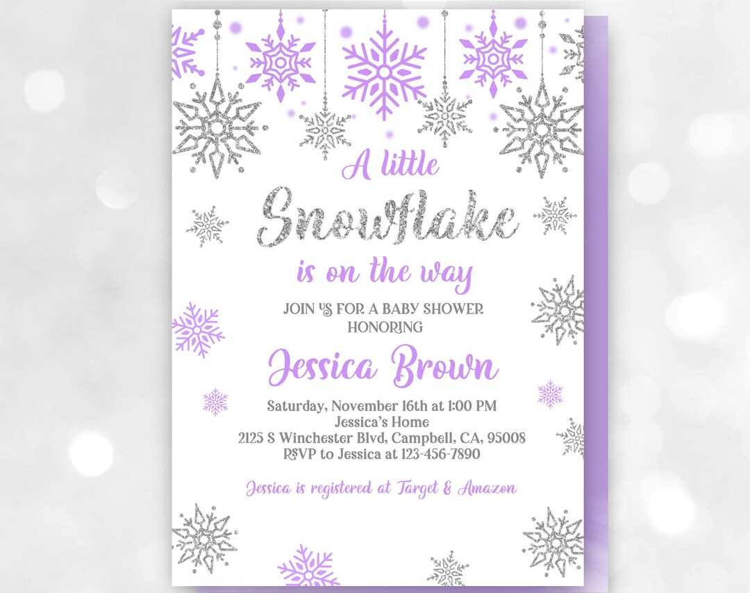 Purple Snowflake Baby Shower Invitation A Little on the Way Lavender ...