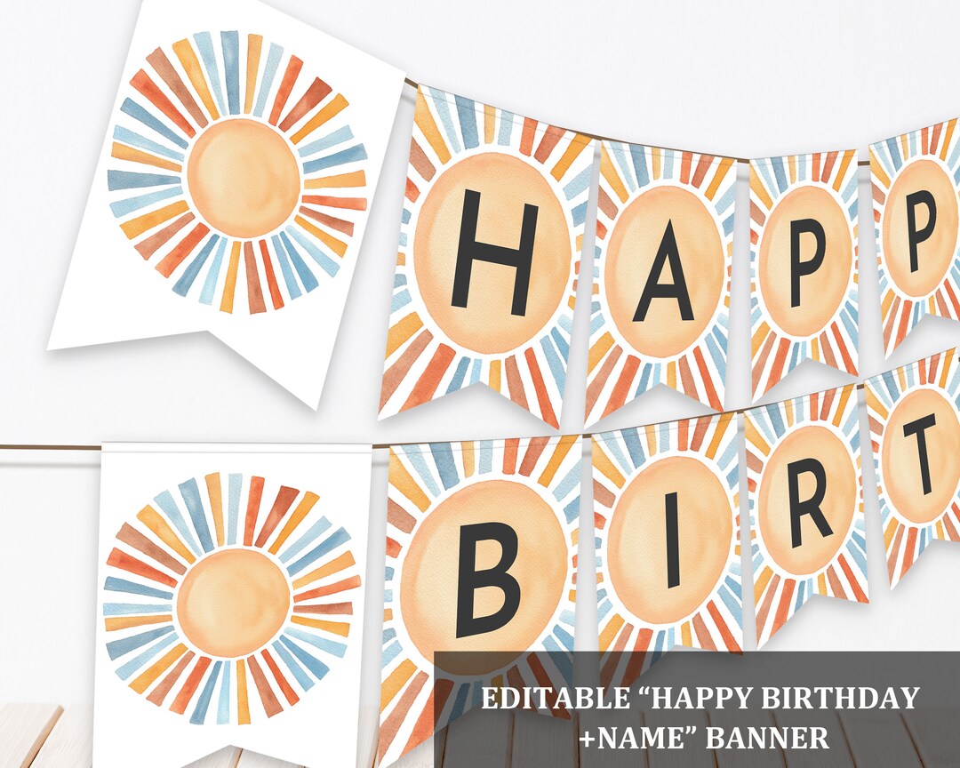 Sun Happy Birthday Banner First Trip Around the Sun Bunting Editable ...