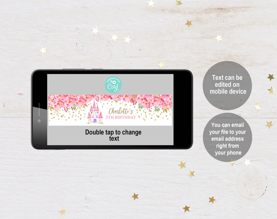 Princess Birthday Water Bottle Label Download EDITABLE - Etsy