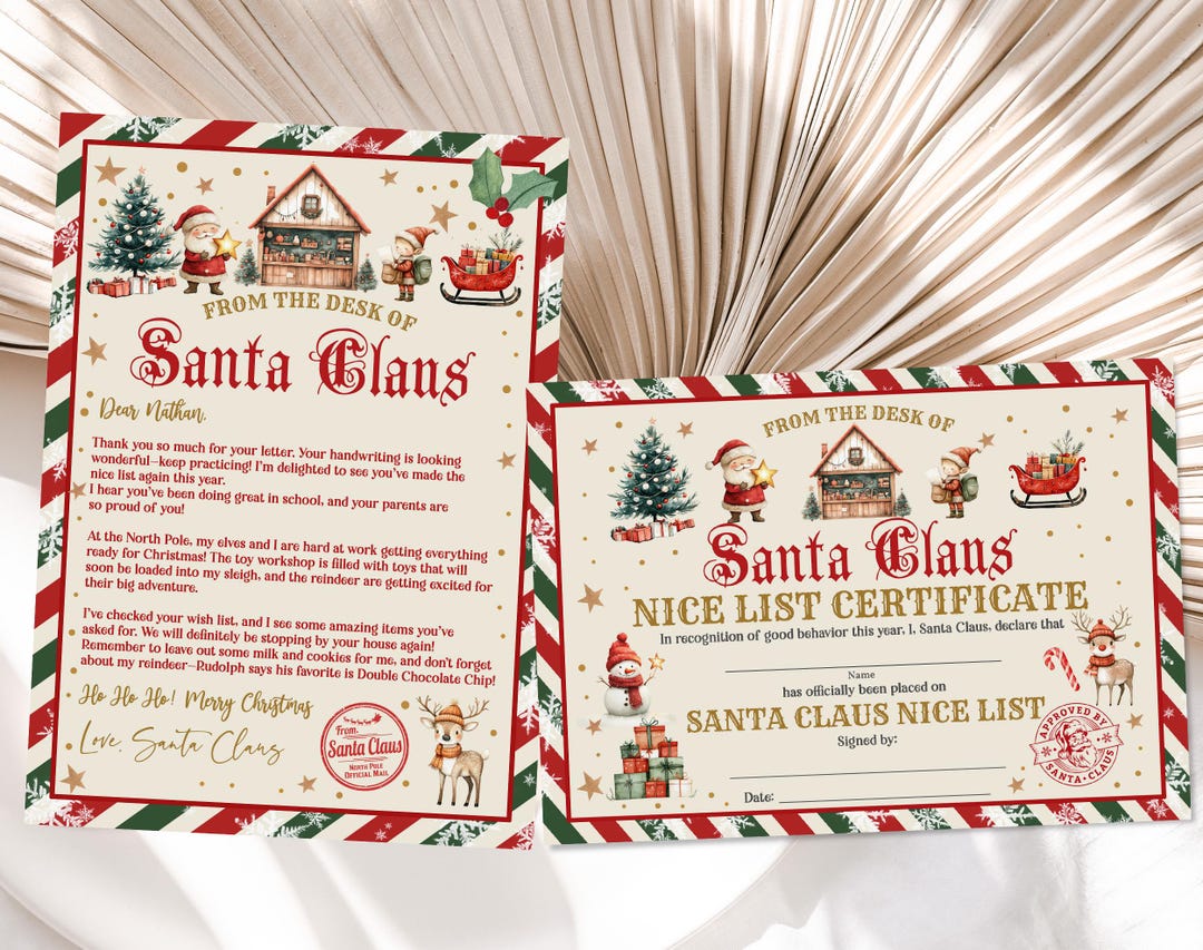 Santa Claus Letter Bundle - Nice List Certificate for Christmas Eve Box ...