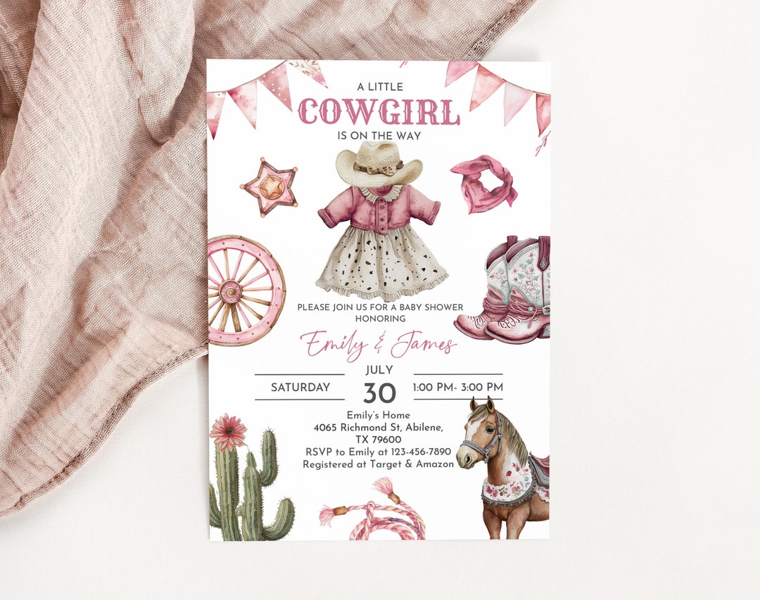 Invitación de baby shower de pequeña vaquera Una pequeña vaquera está ...