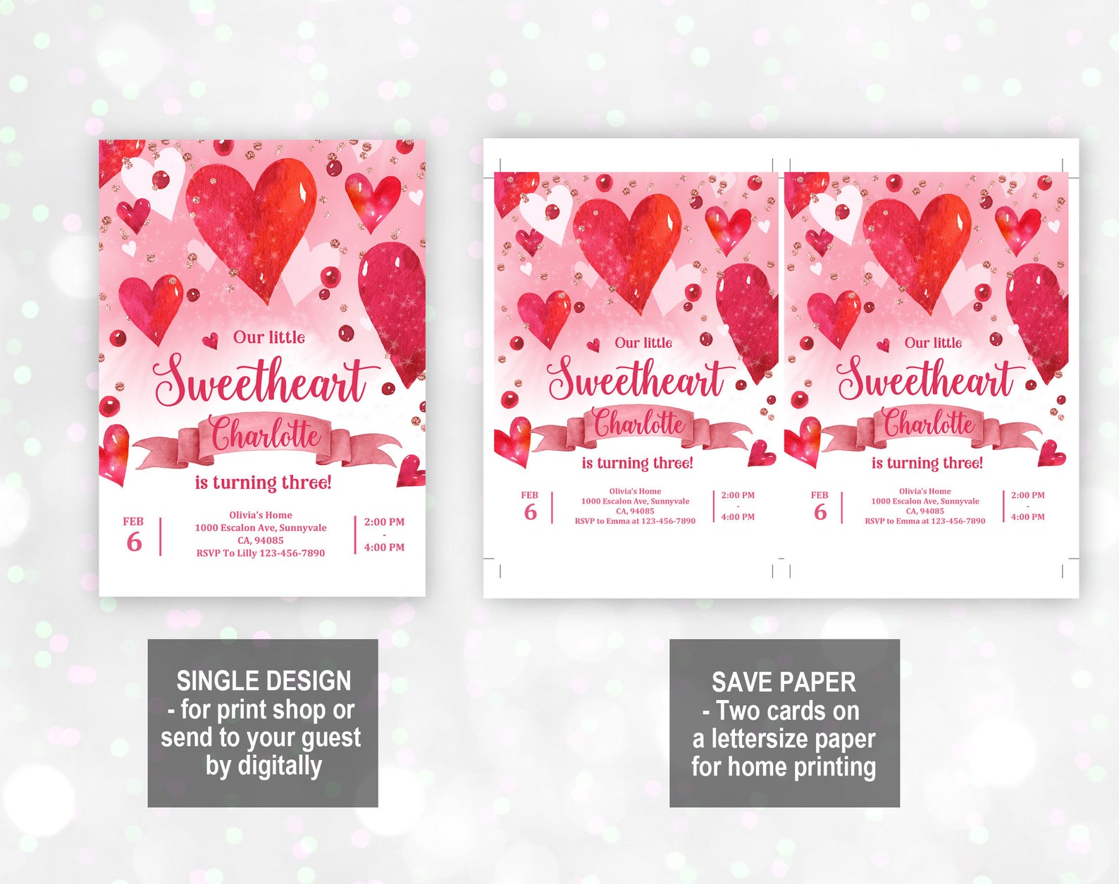 Sweetheart Birthday Invitation Valentine's Day Party Red | Etsy