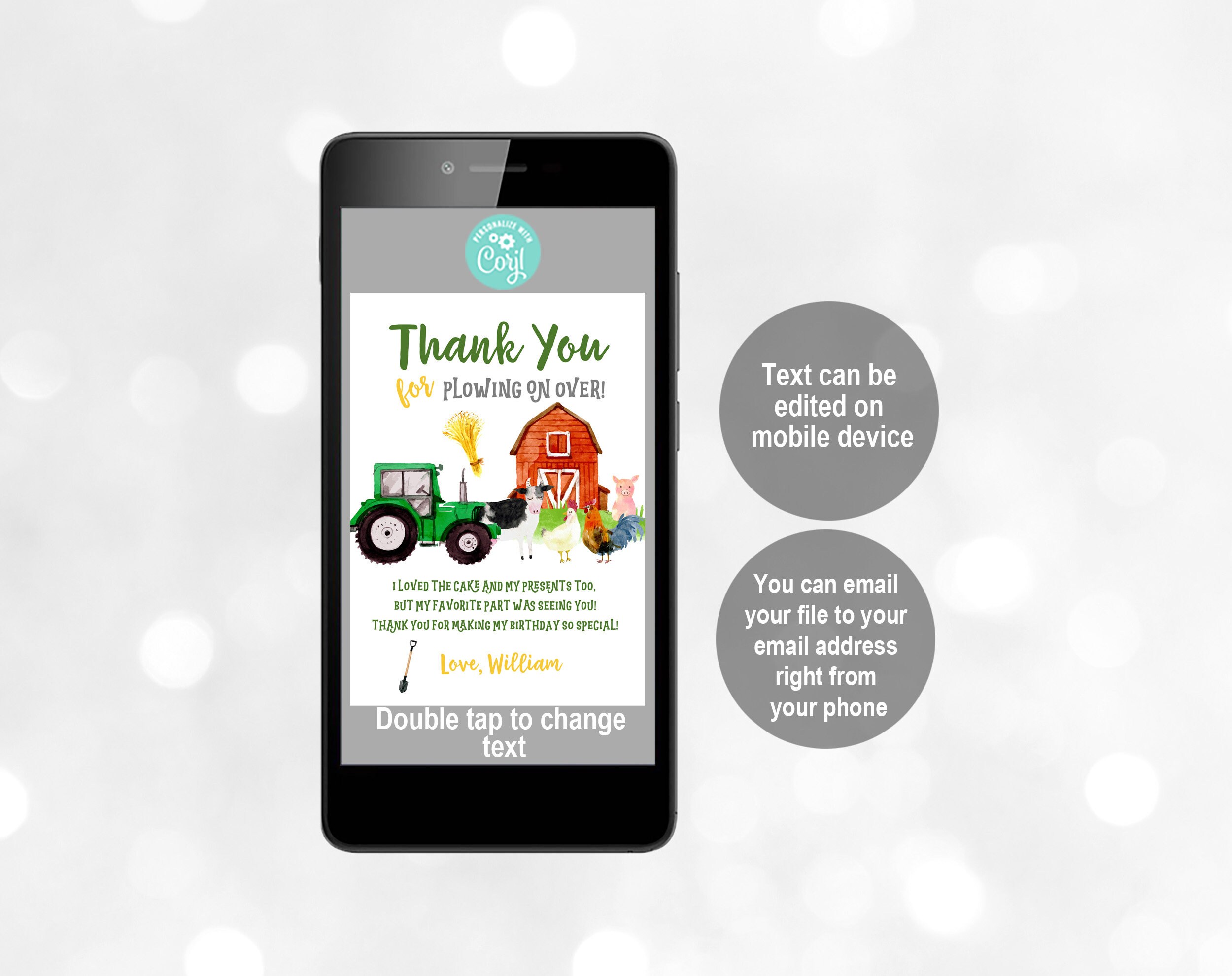 Tractor thank you card/ 5x7in 4x6in Included/ INSTANT | Etsy