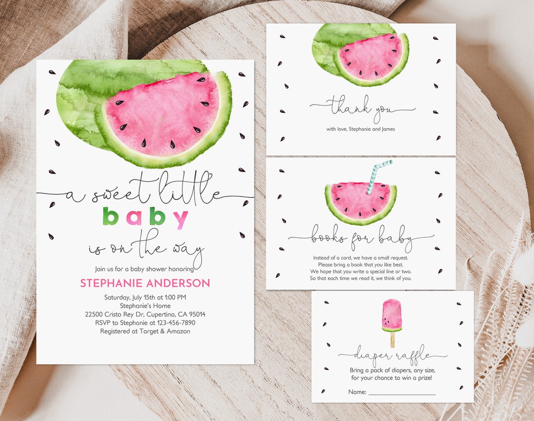 Watermelon Baby Shower Invitation Set A Sweet Little Baby is on the Way ...