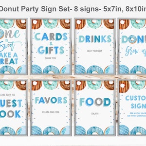 Donut Birthday Table Sign Set One is Sweet Blue Donut Sign Bundle Boy ...