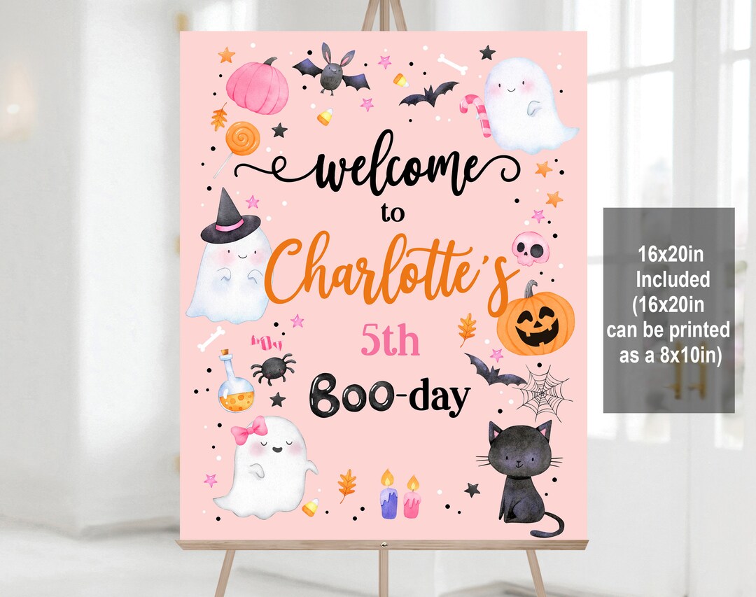 Halloween Welcome Sign: Pink Ghost Theme (editable Printable Hab2) - Etsy