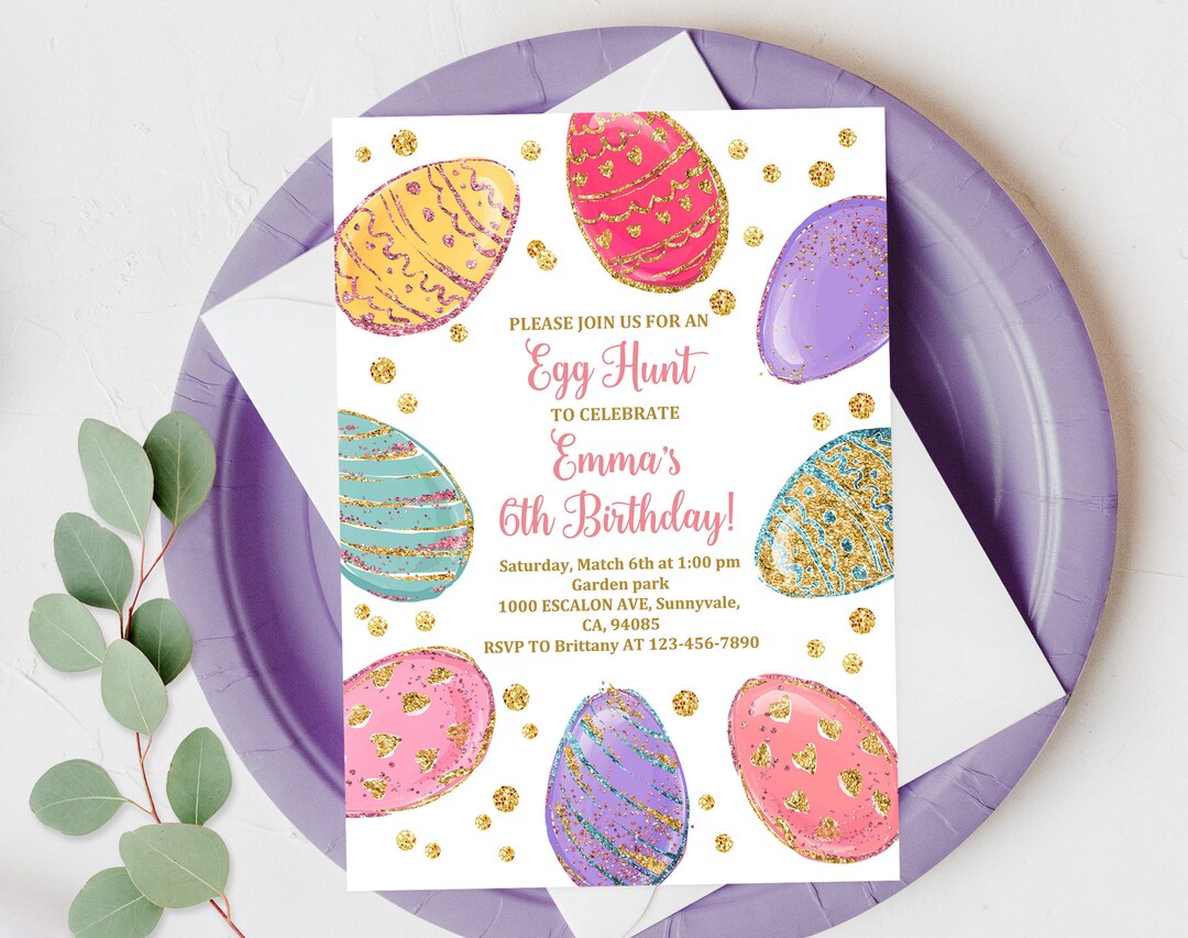 Easter Birthday Invitation: Editable Bunny Egg Hunt Party Invite Vat ...