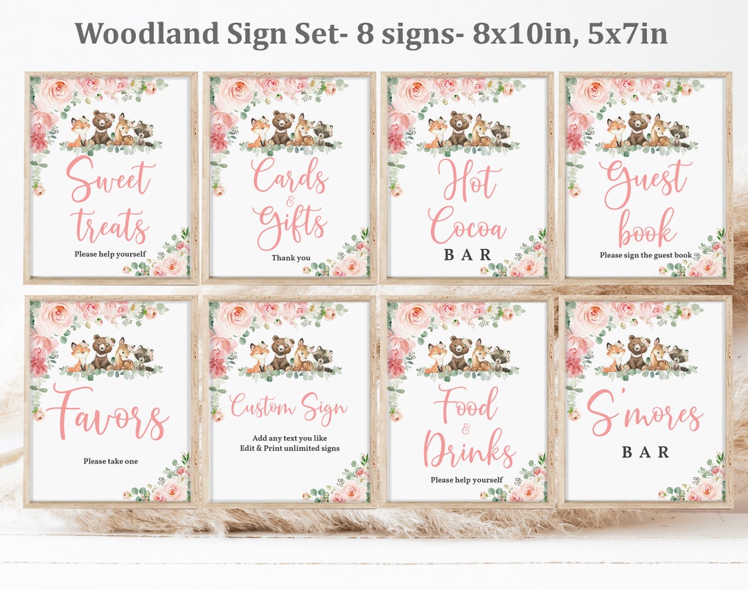 Editable Woodland Birthday Table Sign Set Forest Animals Party ...