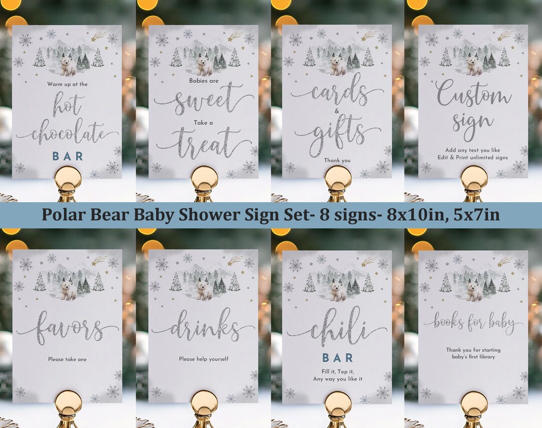Polar Bear Party Signs: Winter Wonderland Baby Shower Decor Bab229 - Etsy