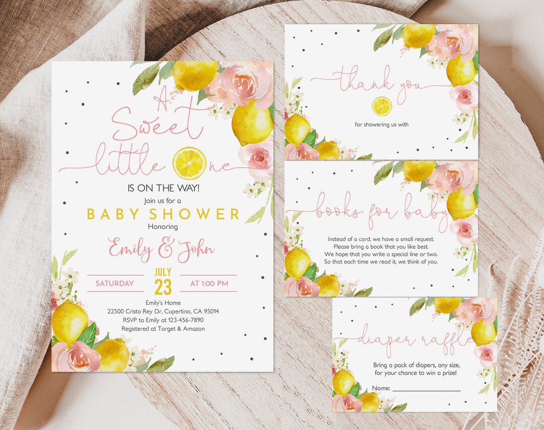 Sweet Little One Lemon Baby Shower Invitation Set Pink Lemon Baby ...