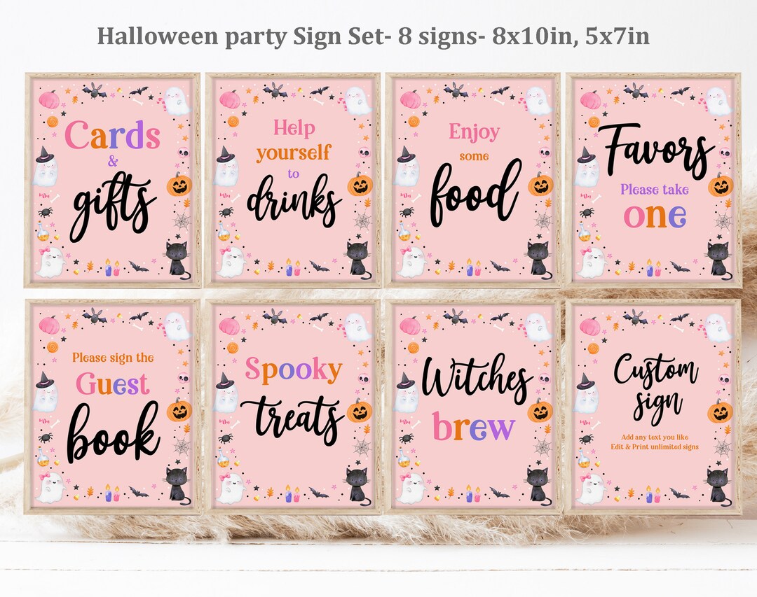 Pink Ghost Halloween Table Signs: Birthday Party Decor Hab1 - Etsy