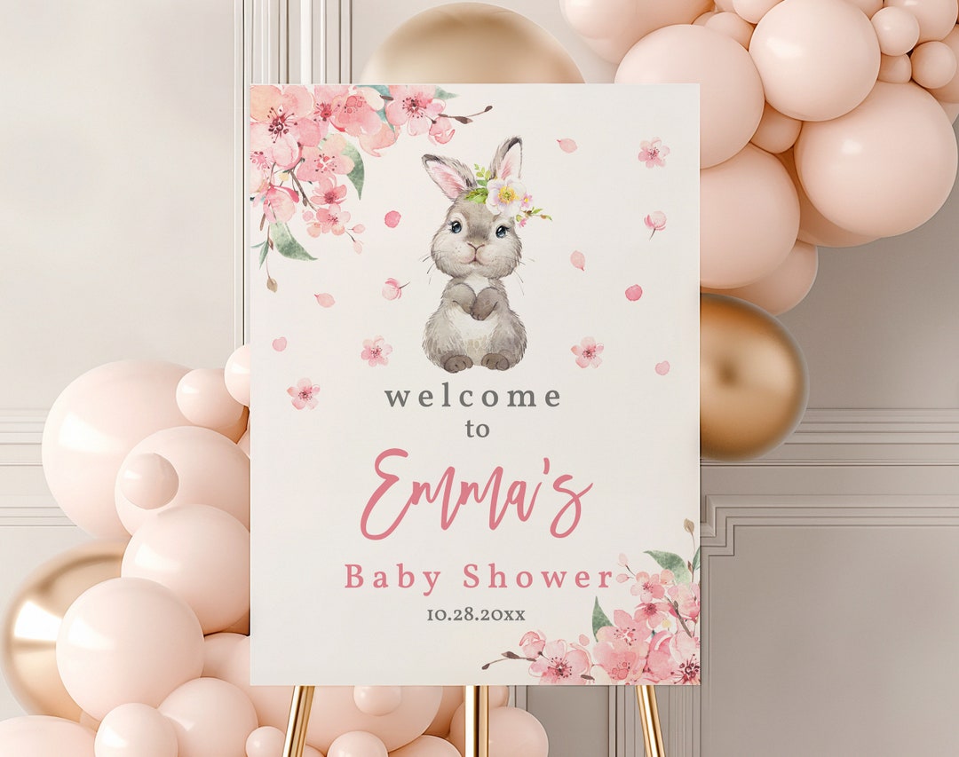 Editable Bunny Baby Shower Welcome Sign Rabbit Baby Shower Welcome ...