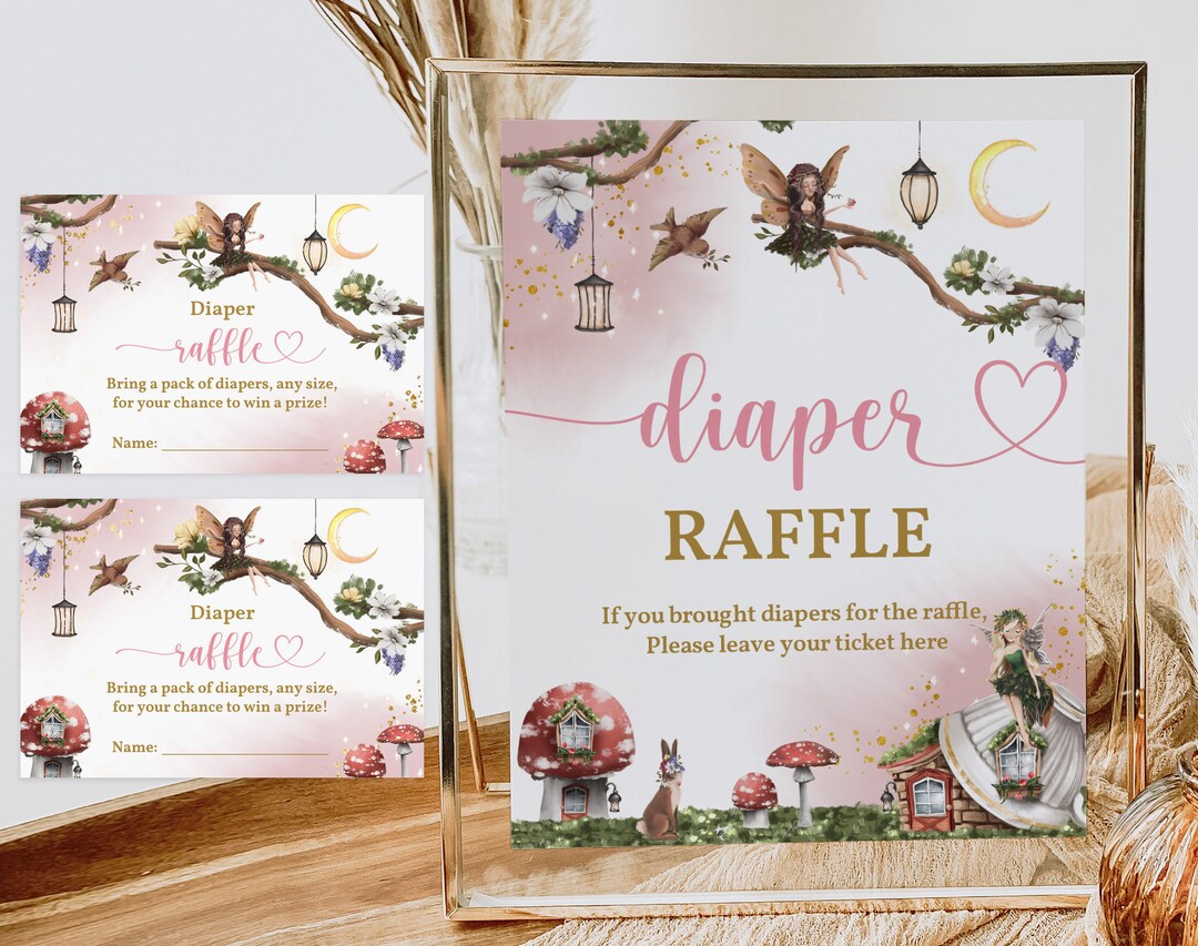 Editable Fairy Baby Shower Diaper Raffle Game Sign Tickets Enchanted ...