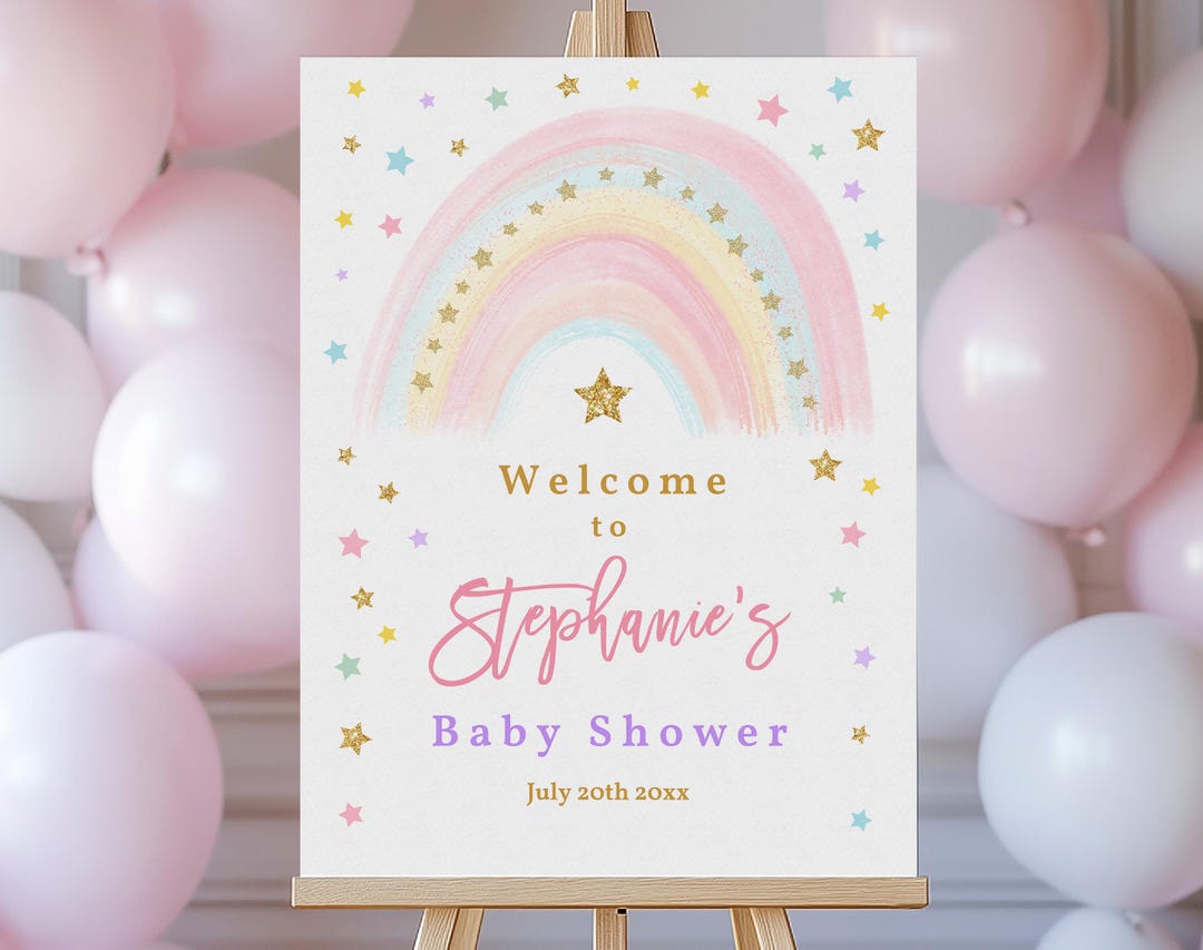 Pastel Rainbow Welcome Sign Rainbow Baby Shower Welcome Poster Girl ...
