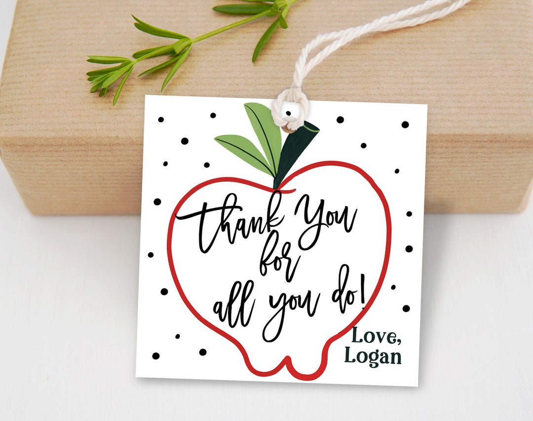 Apple Thank You Tag Printable Teacher Appreciation Favor Tags Thank You ...