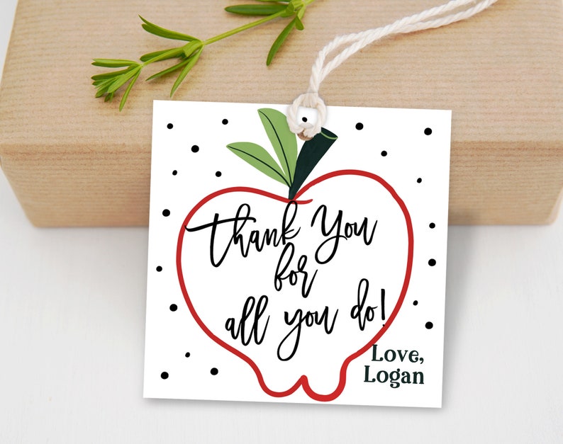 Apple Thank You Tag Printable Teacher Appreciation Favor Tags - Etsy