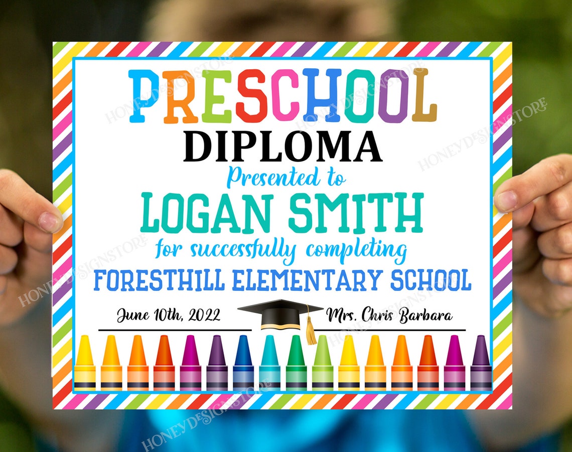 Preschool Certificate Graduation Diploma School Sign Printable - Etsy
