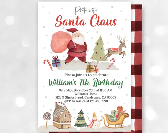 Photo With Santa Birthday Invitation Christmas Party Invite | Etsy