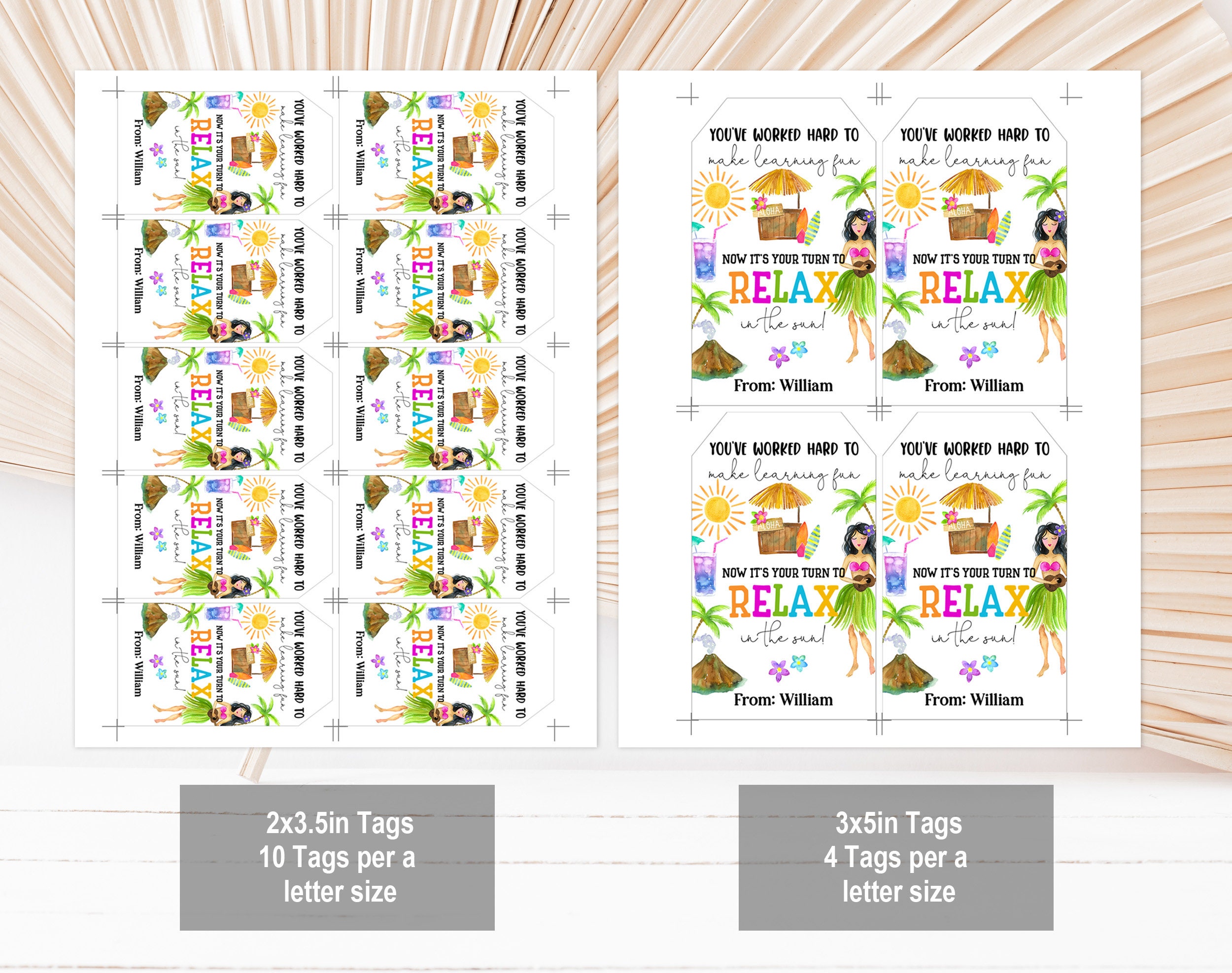 Hawaii Luau Teacher Gift Tags, Summer Party (editable Printable Est22 ...