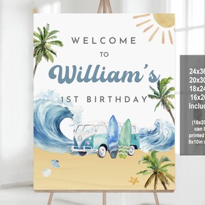 Editable the Big One Surfing Birthday Welcome Sign Surfing Party ...